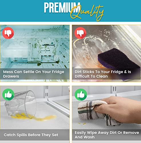 Refrigerator Liners for Shelves by Linda’s Essentials - Refrigerator Shelf Liners for Glass Shelves Protects Against Spills - Multi-Use Shelf, Drawer and Fridge Liners - BPA Free Clear