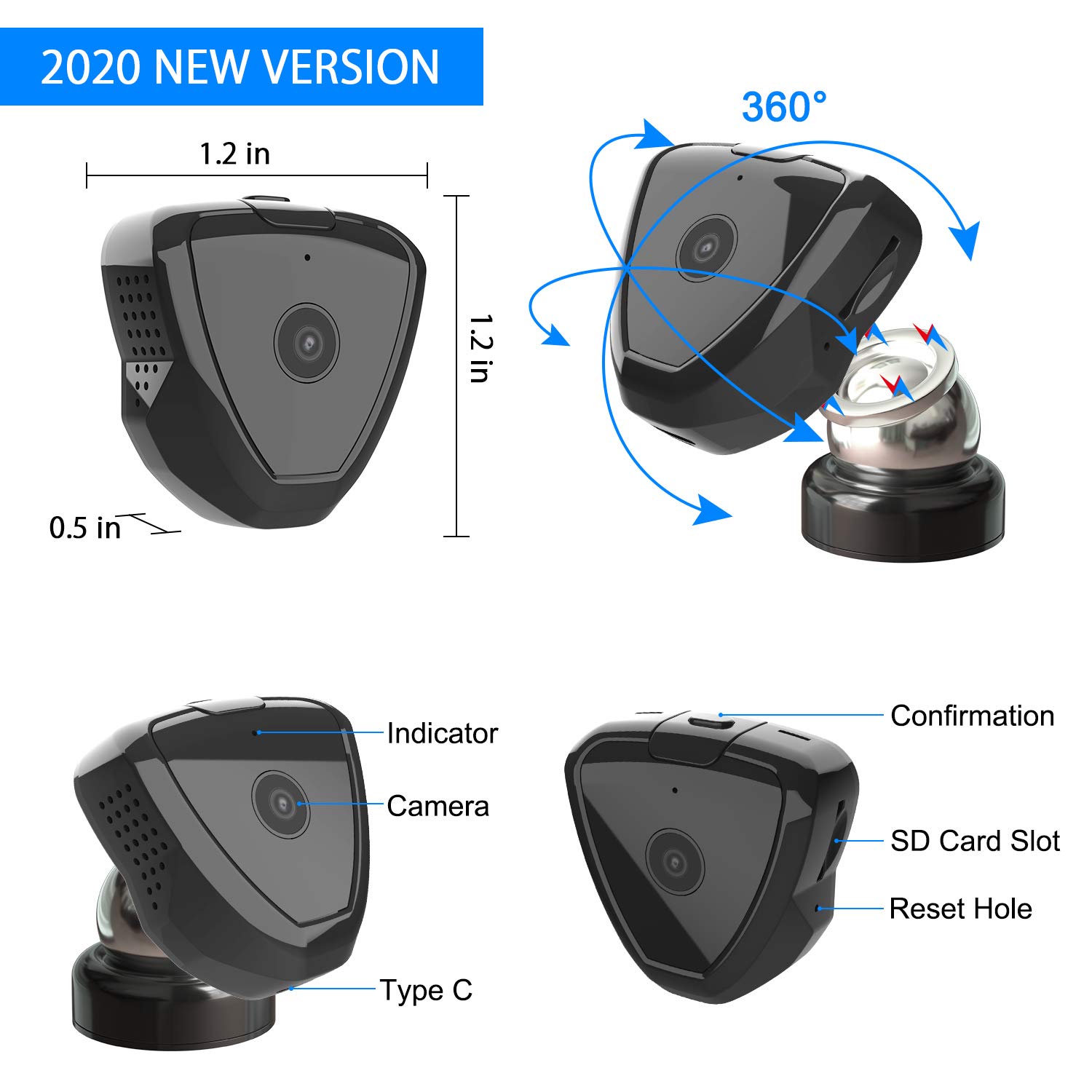 Hidden Camera Spy Camera WiFi Spy Camera Wireless Mini Spy Camera Nanny Cam Indoor Hidden Spy Camera with Motion Detection Night Vision Real Time Record (Black)