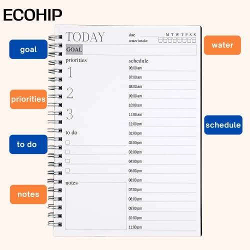 ECOHIP 6 Pack A5 Agenda Daily Planner Day Undated Hourly Planner 100 Pages Spiral Notebook Productivity Business Goal Schedule