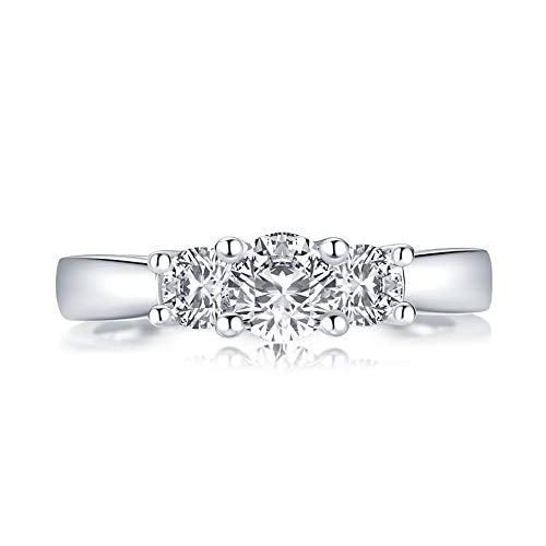 DYUNQ Three Stone Engagement Rings Round Cut Diamond Wedding Sterling Silver Cubic Zirconia CZ Ring 0.8 Carat, Valentine's Day Gift
