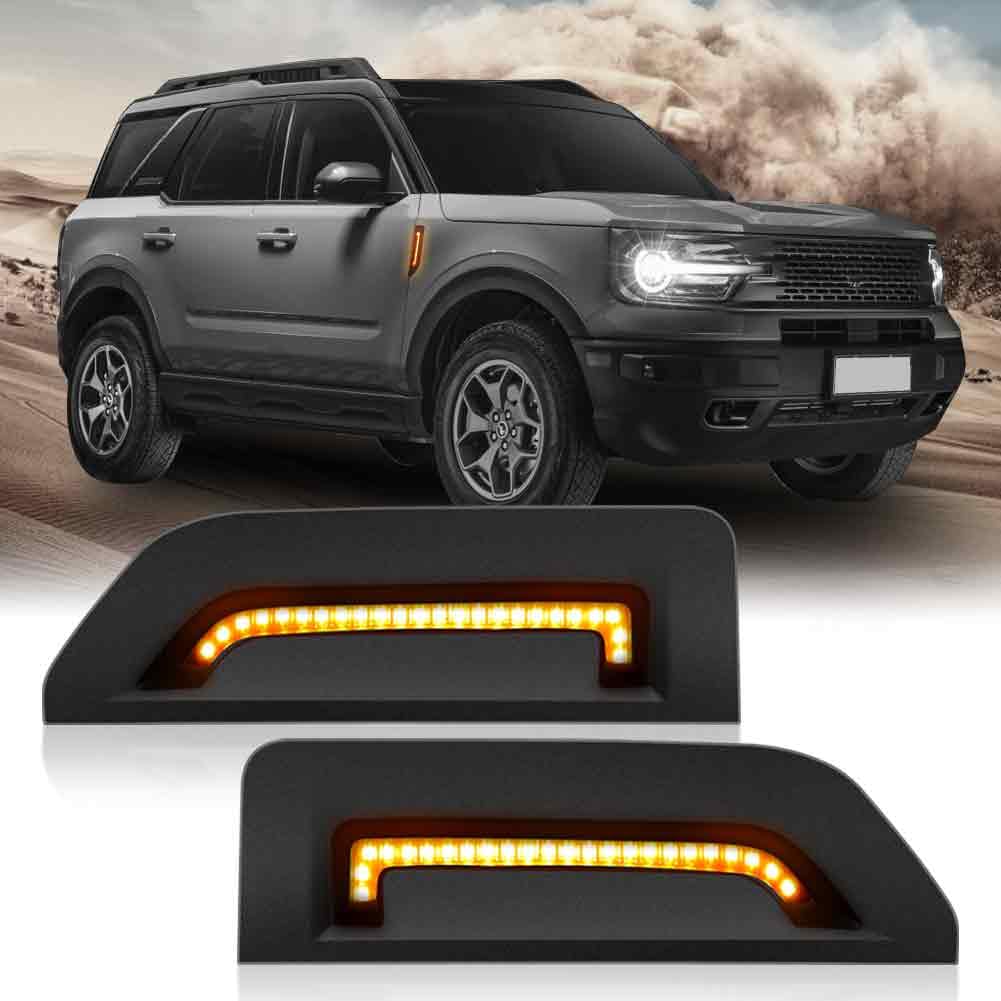 DZG LED Side Marker Lights Turn Signal Lights Compatible with Bronco Sport Base Big Bend Outer Banks Badlands First Edition Heritage 2024 2023 2022 2021, Smoked Lens, Pack of 2