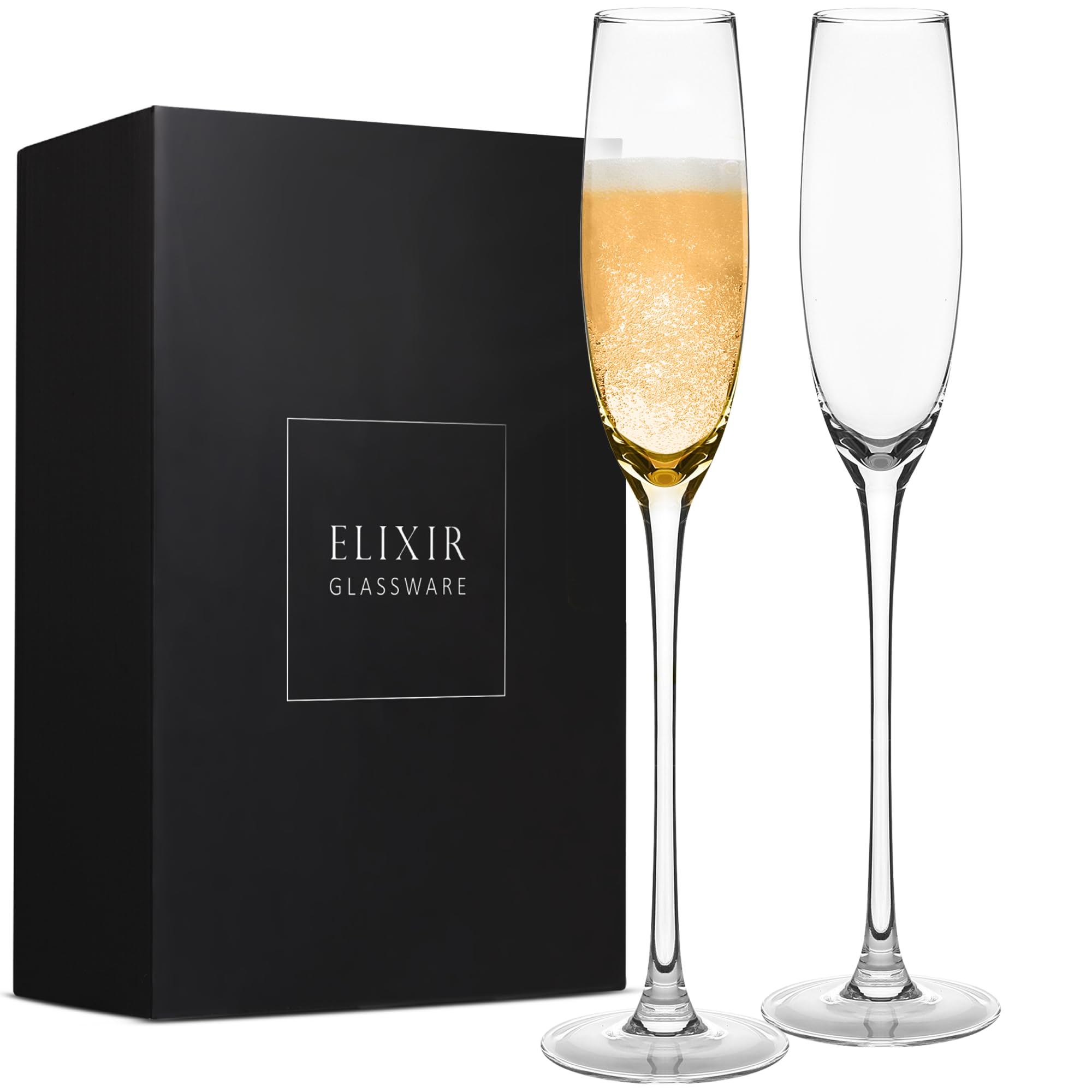 ELIXIR GLASSWARE Crystal Champagne Flutes β Elegant Champagne Glasses, Hand Blown β Set of 2 Modern Champagne Flutes β Gift for Wedding, Anniversary, Christmas β 5oz, Clear
