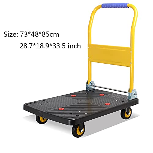 Folding Hand Truck Folding Platform Truck Plastic Panel and Metal Handle Moving Push Cart for Warehouse Basements Flatbed Trolley Easy Transport Portable Dolly for Moving (Size : 73-Mute-Thicken)