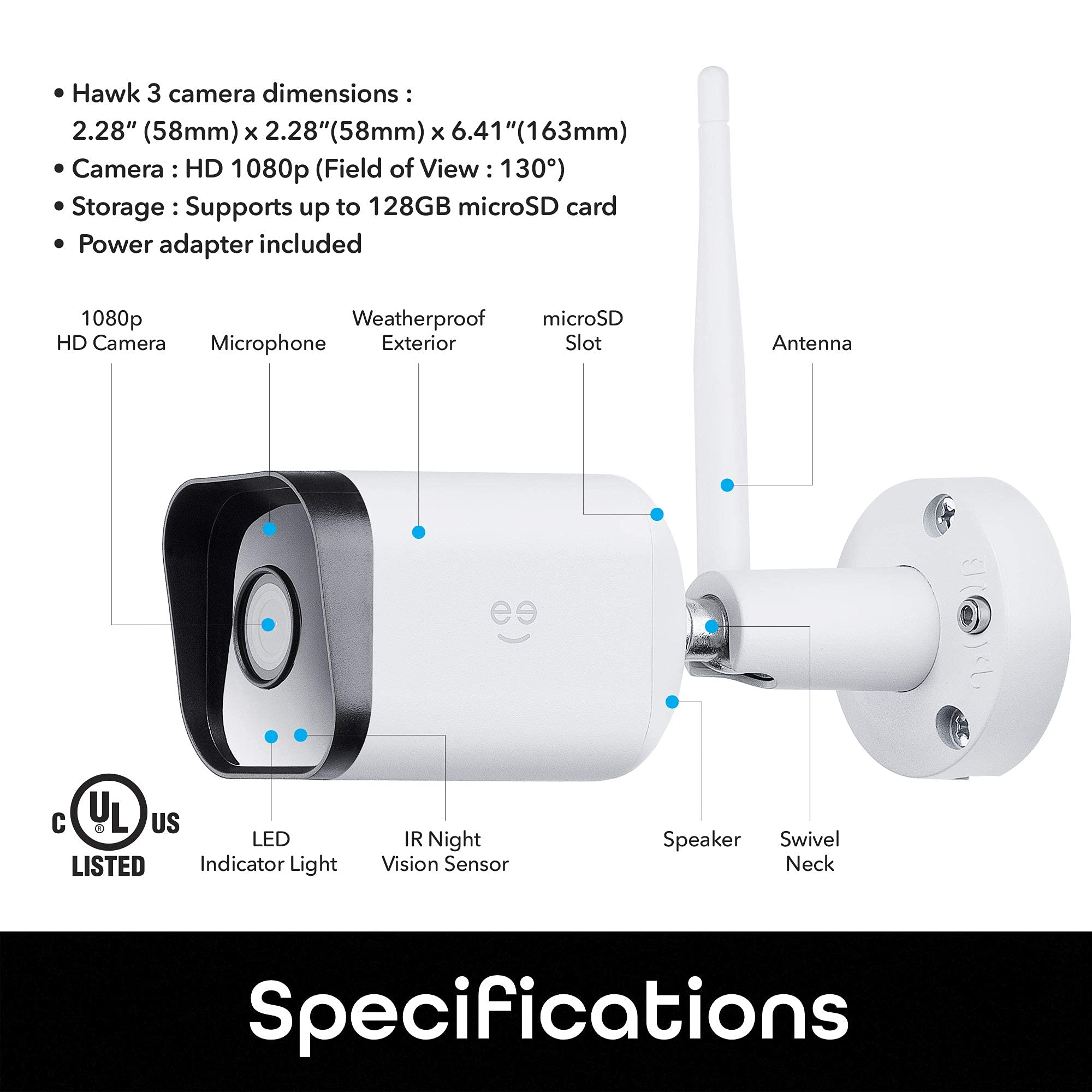Geeni Hawk 3 HD 1080p Outdoor Security Camera, IP66 Weatherproof WiFi Surveillance with Night Vision, 2-Way Audio, and Motion Detection - Works with Alexa and Google Home, No Hub Required (2-Pack)
