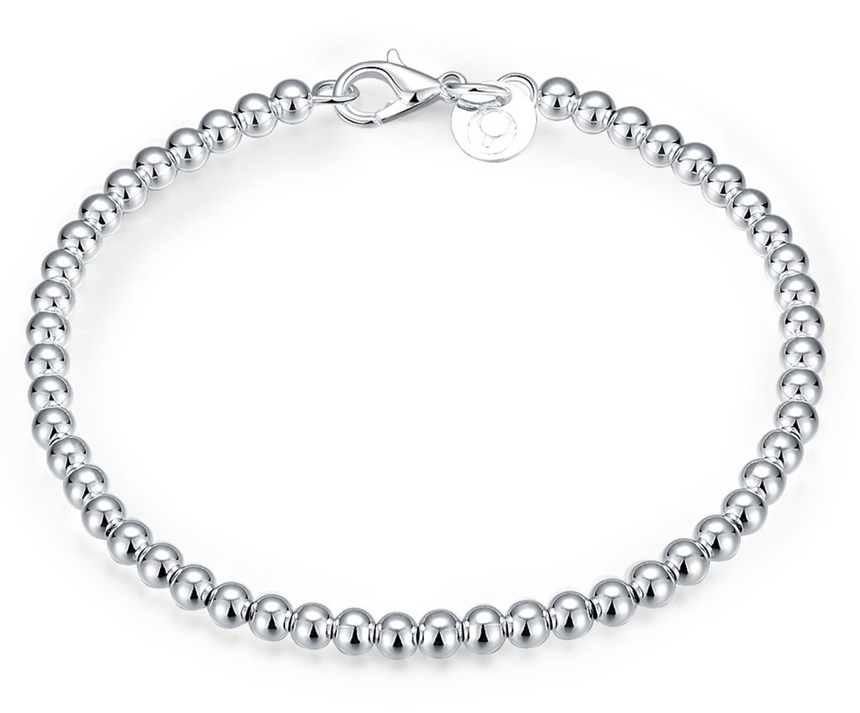 Cutesmile Fashion Jewelry 925 Sterling Silver 4mm Lucky Round Beads Bracelet for Women