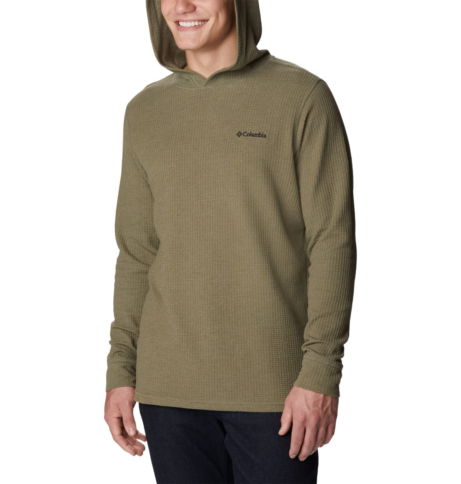 Columbia Men's Pine Peak Waffle Hoodie, Stone Green Heather, Large