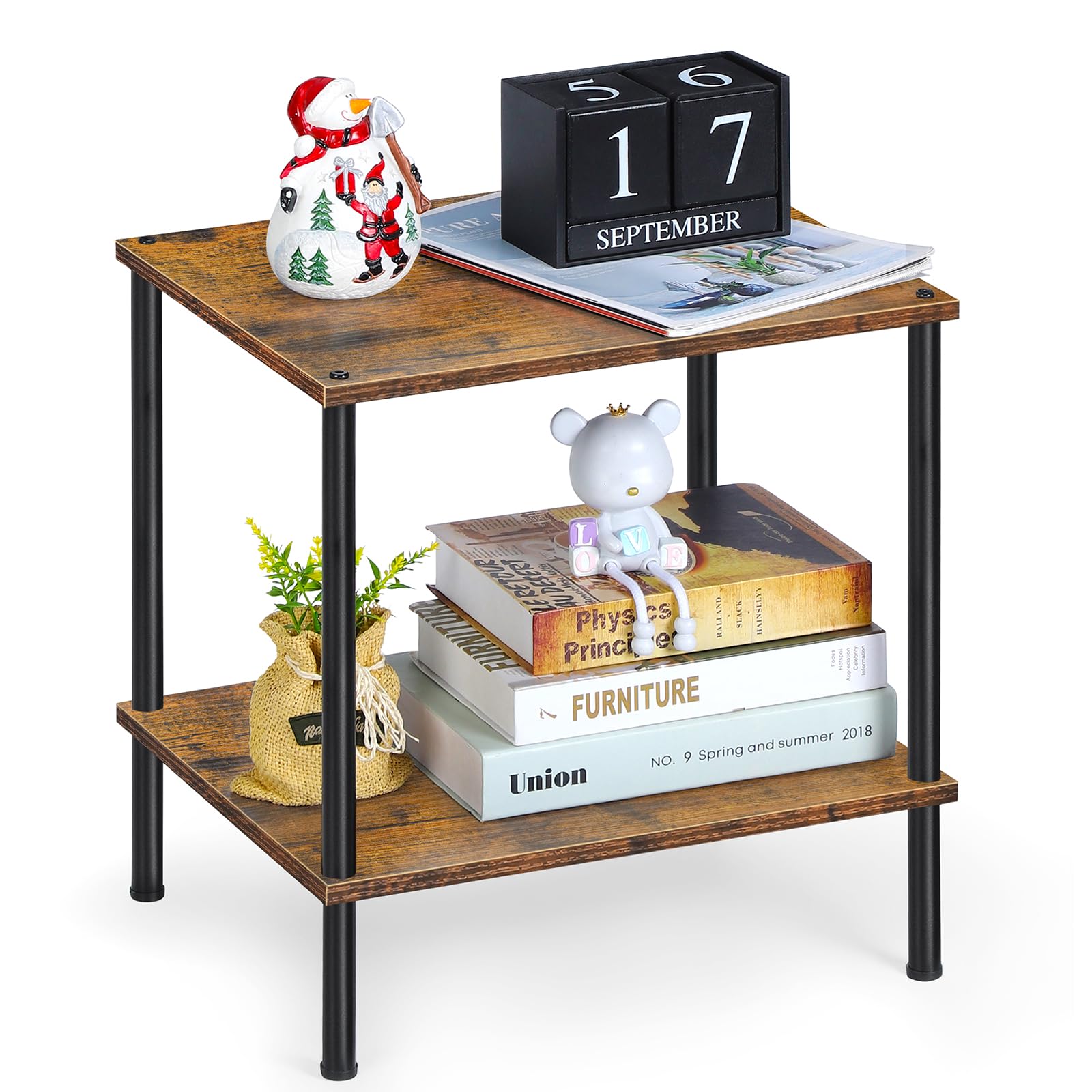melos 2 Tiers Bookshelf, Classically Tall Bookcase Shelf Storage Organizer, Modern Book Shelf for Bedroom, Living Room and Home Office Bronw