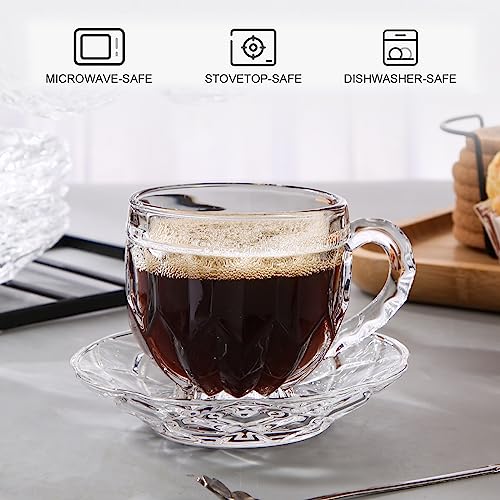 GURUDAR Glass Coffee Mug Set of 6, Clear Espresso Cup with Handle, Lead-Free Drinking Glassware, Perfect for Tea Latte Cappuccino Juice and More Beverage, 6OZ/180ML