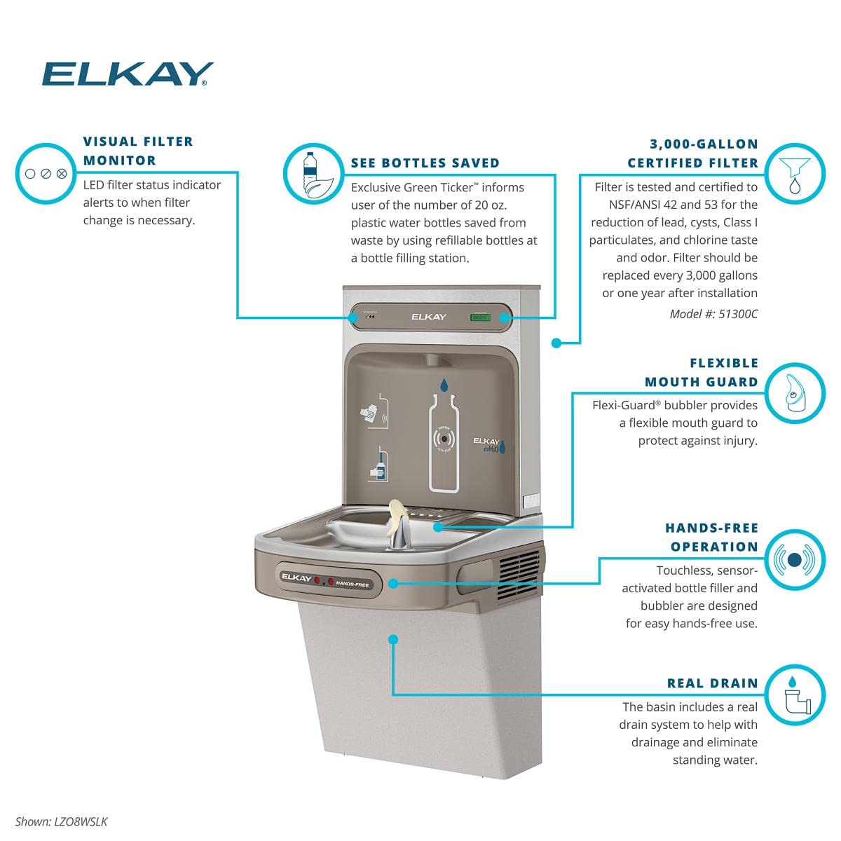 Elkay LZO8WSLK EZH2O Bottle Filling Station and Cooler, Light Gray Granite