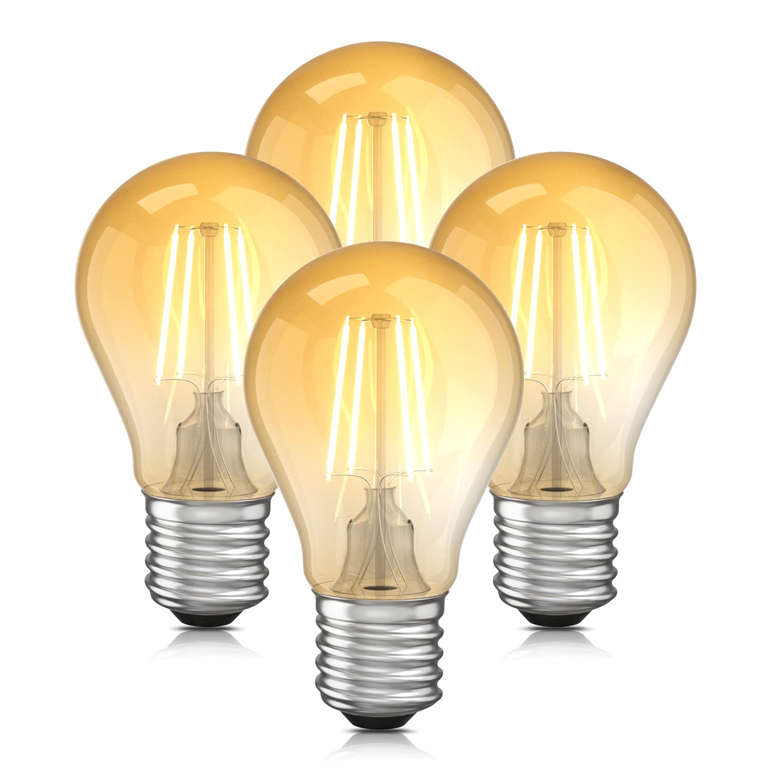 E26 Dimmable Vintage LED Edison Bulbs, A60 Antique Vintage Style Light, 2700K Warm Light, 22,000 Hours Lifespan, 110V-130V, 40 Watt Equivalent, Waterproof, Amber (4 Pack)