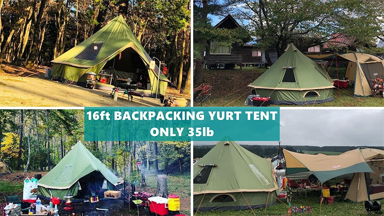 DANCHEL OUTDOOR 16.4ft Waterproof Backpacking Yurt Large Tents 8 Person Durable for Family Camping 30LB Light Weight Green