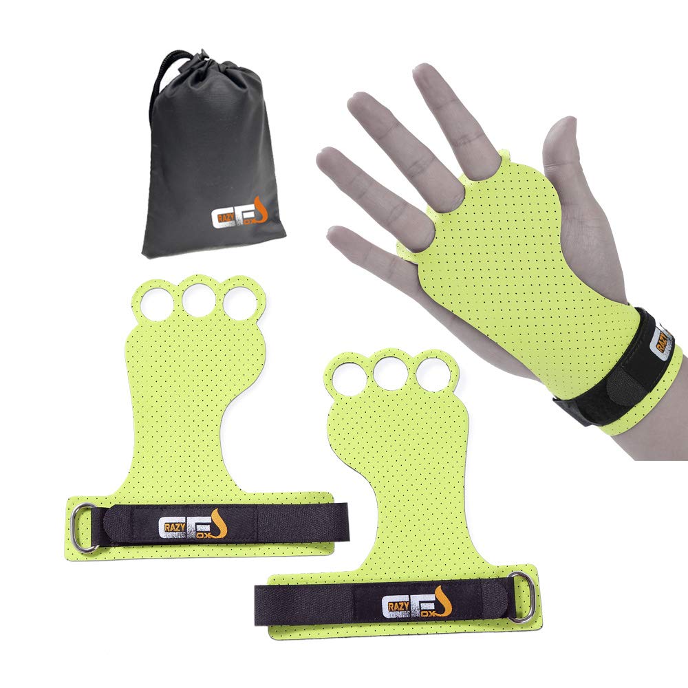 CrazyFoxs Ergonomic Microfiber Hand Grips for Gymnastics Pull-ups Weightlifting Kettlebell WODs Training, Breathable Comfort and Maximum Resistance for Men and Women (Medium)