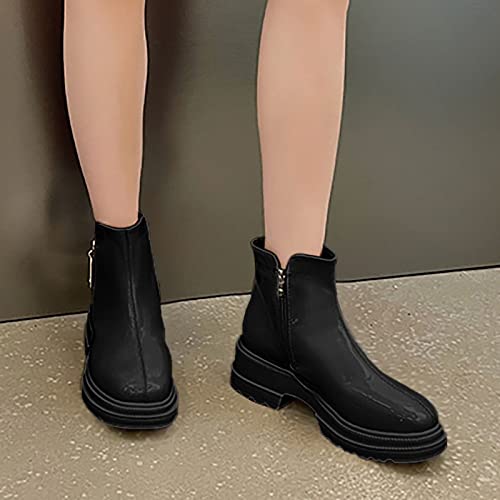 FASDNENDYS Ankle Boots for Women Low Heel Women Boots New Waterproof Snow Boots for Winter Shoes Womens Side V Cut Boots Black