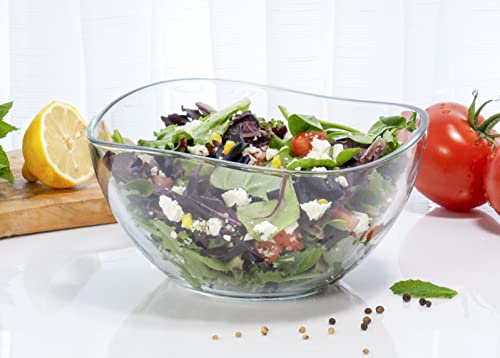 Red Co. Medium 2 Quart Clear Glass Wavy Serving & Mixing Bowl for Salad, Pasta, Desserts, Snacks