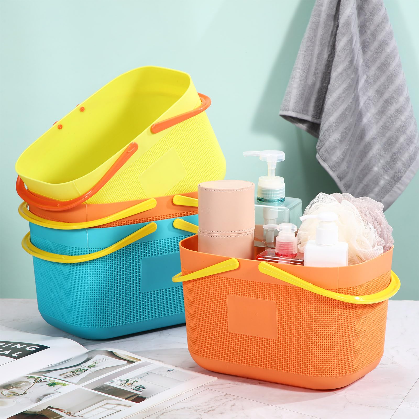 Maxcheck 30 Pcs Plastic Shower Basket with Handles Portable Storage Baskets Shower Caddy Basket Cleaning Caddy Bins Organizer for School Dorm Room Bathroom Camping Home Toy Storage Kitchen Supplies