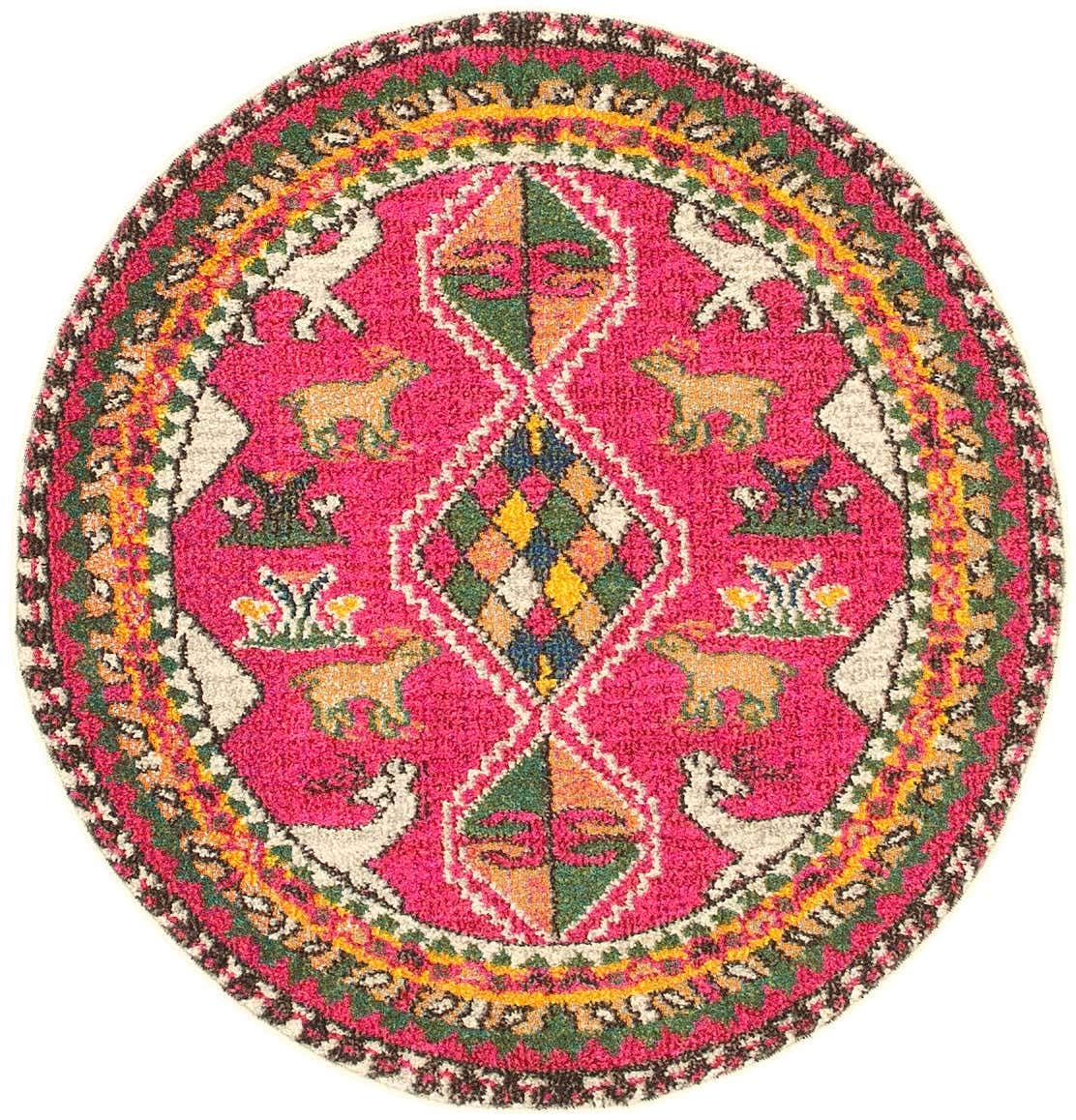 Unique Loom Sedona Collection Southwestern, Border, Over-Dyed, Animals, Tribal, Abstract Area Rug, 3 Feet 3 Inch, Pink/Beige