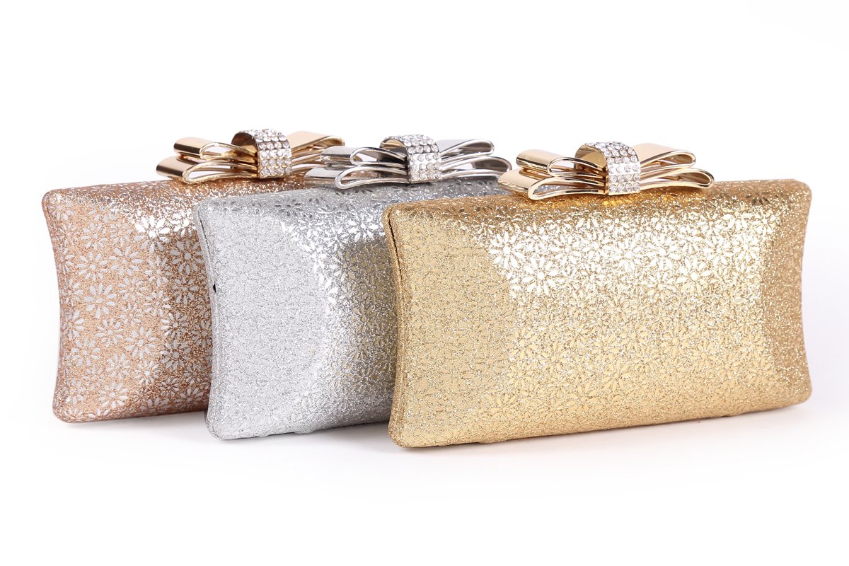 Damara Womens Hardcase Glitter Cut-Out Allover Evening Bag,Champagne