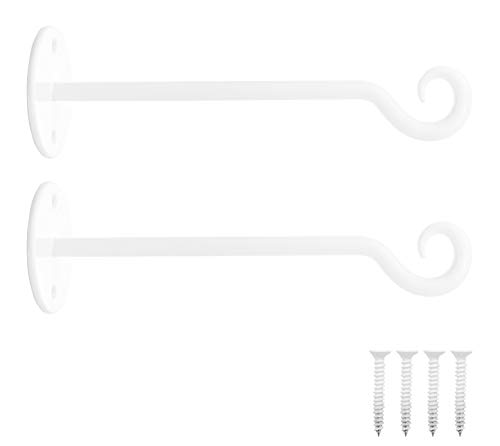 Monarch Abode 20044 Wall Mount Plant Hook Premium Metal Decorative Hanging Bracket for Plants Bird Feeders Planters Home Decor, Heavy Duty, 7.5 inch, Set of 2, Classic White