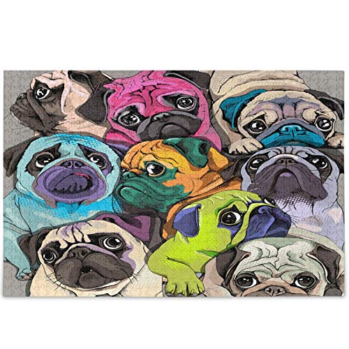 Oarencol Colorful Pug Jigsaw Puzzle Funny Animal Dog 1000 Pieces Puzzles for Adults Kids DIY Gifts