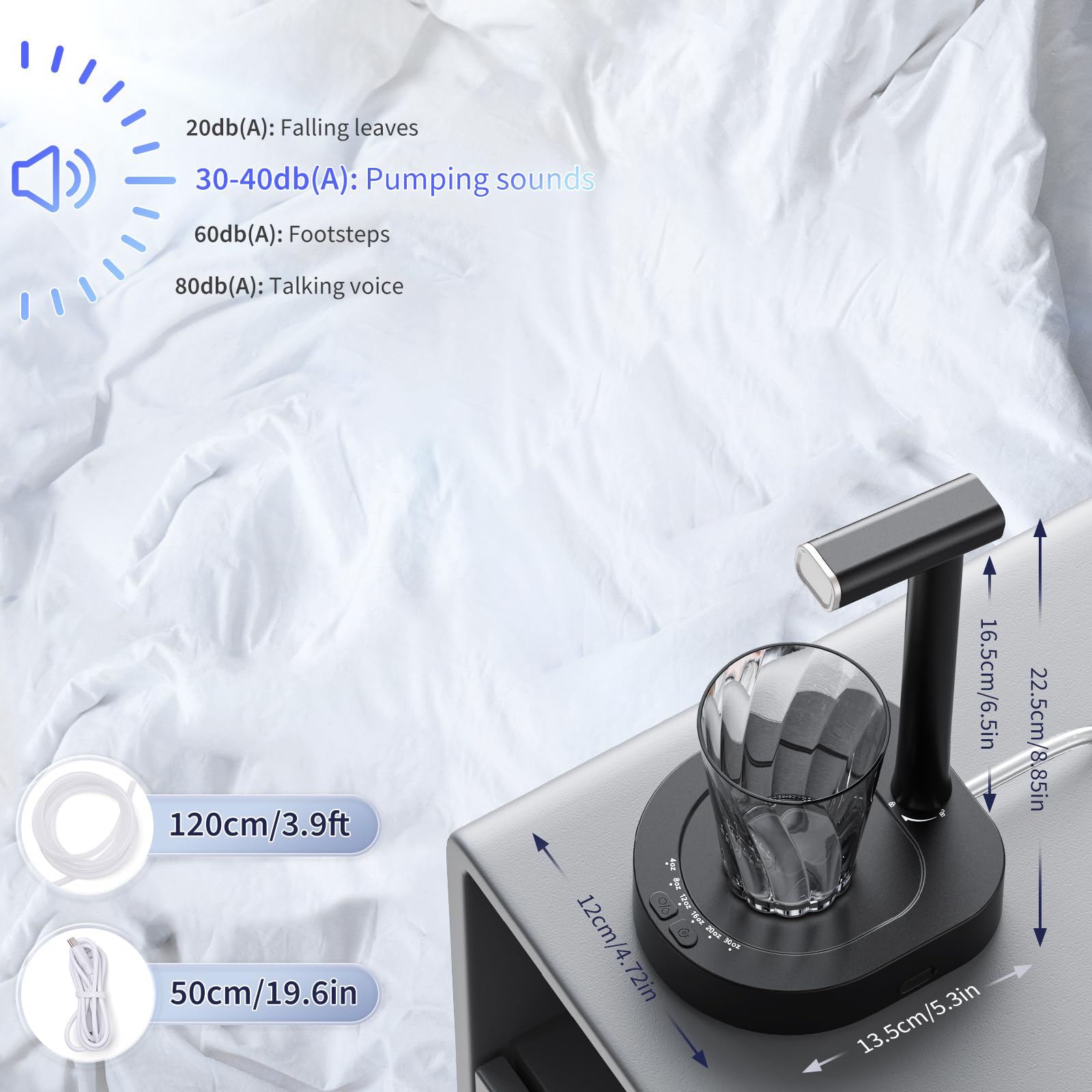 Desktop Water Bottle Dispenser, Water Pump for 5 Gallon Bottle, Bedside Water Dispenser, Portable Detachable Type-C Charging, Application Home, Office, Camping