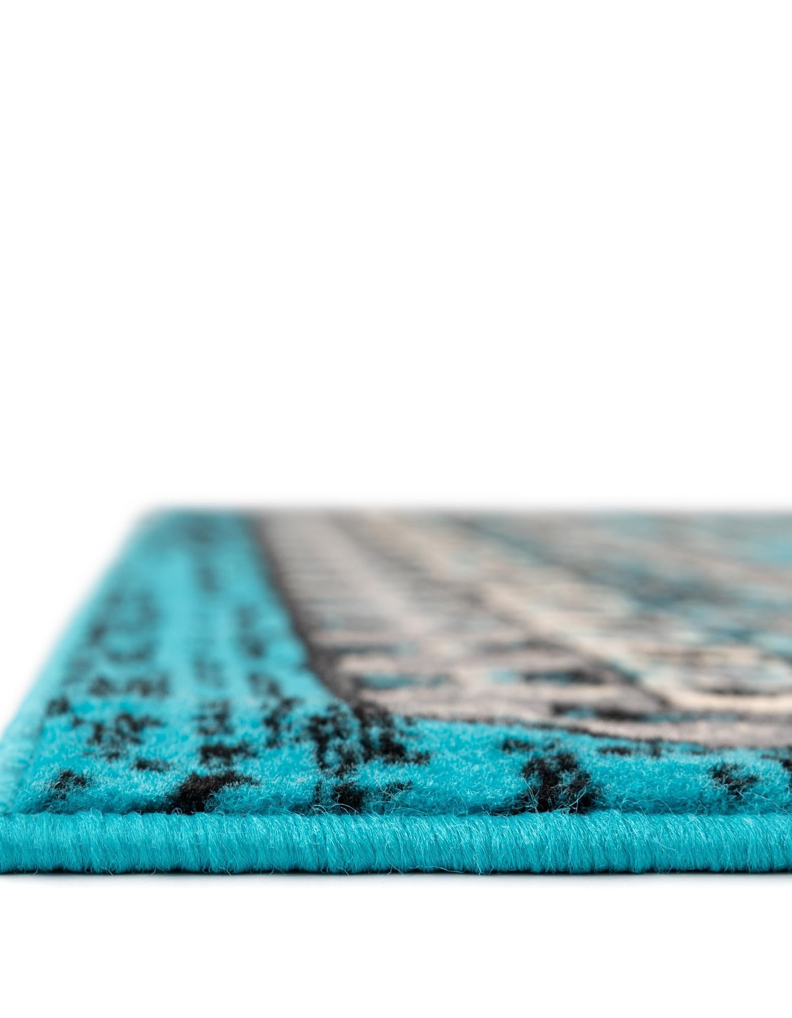 Unique Loom Taftan Collection Border Geometric Tribal Inspired Design Area Rug, 4 ft x 6 ft, Turquoise/Gray