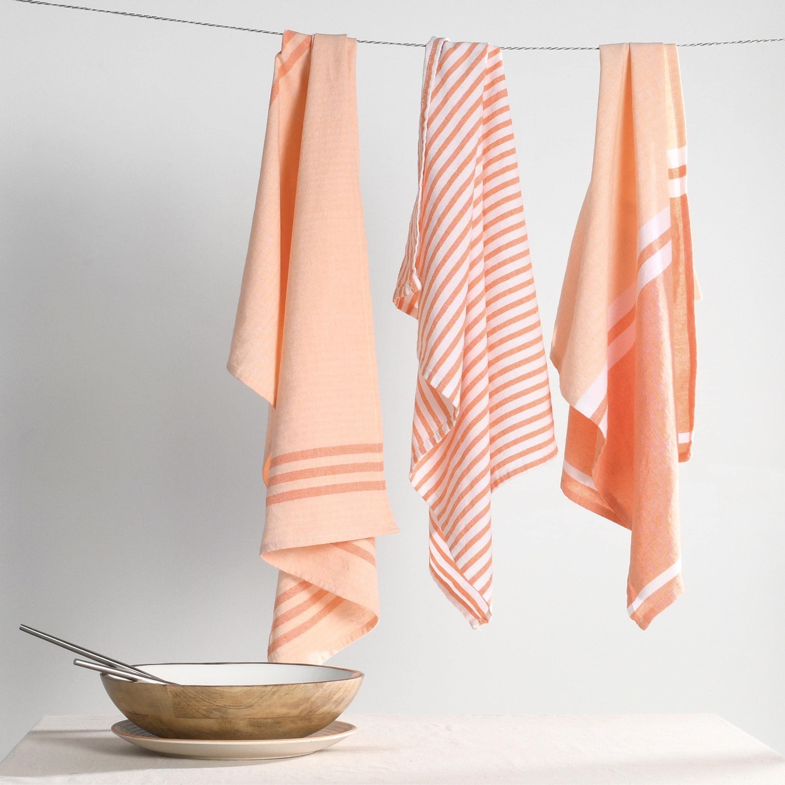 Folkulture Kitchen Towels with Hanging Loop, 100% Cotton Dish Towels or Tea Towels for Décor, Hand Towels or Kitchen Towels, 20 x 28 inches, Set of 3 (Autumn Sunset)