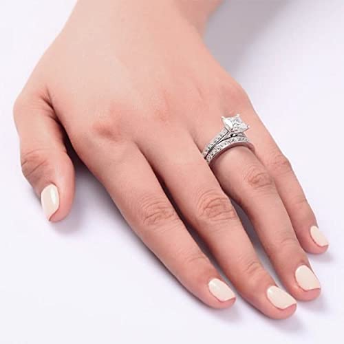 Engagement Ring for Women Princess Cut Halo Bridal Sets Moissanite Engagement Ring 18K White Gold Wedding Ring Set Free Engraving