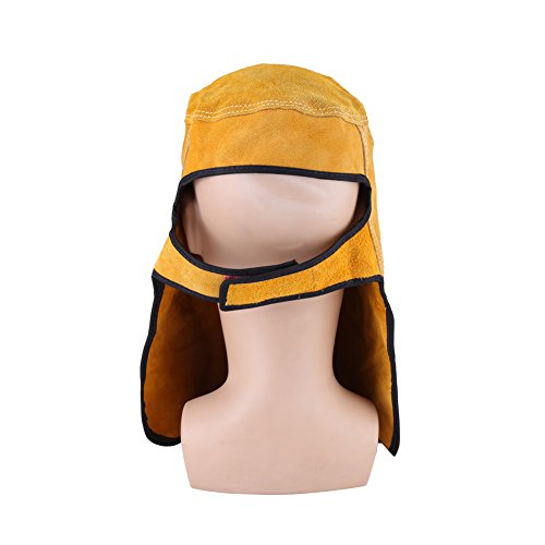 Leather Welding Hood Welder Mask Breathable Welding Helmet For Eyes Face Neck Protection Leather Welding Mask with Lens, Yellow