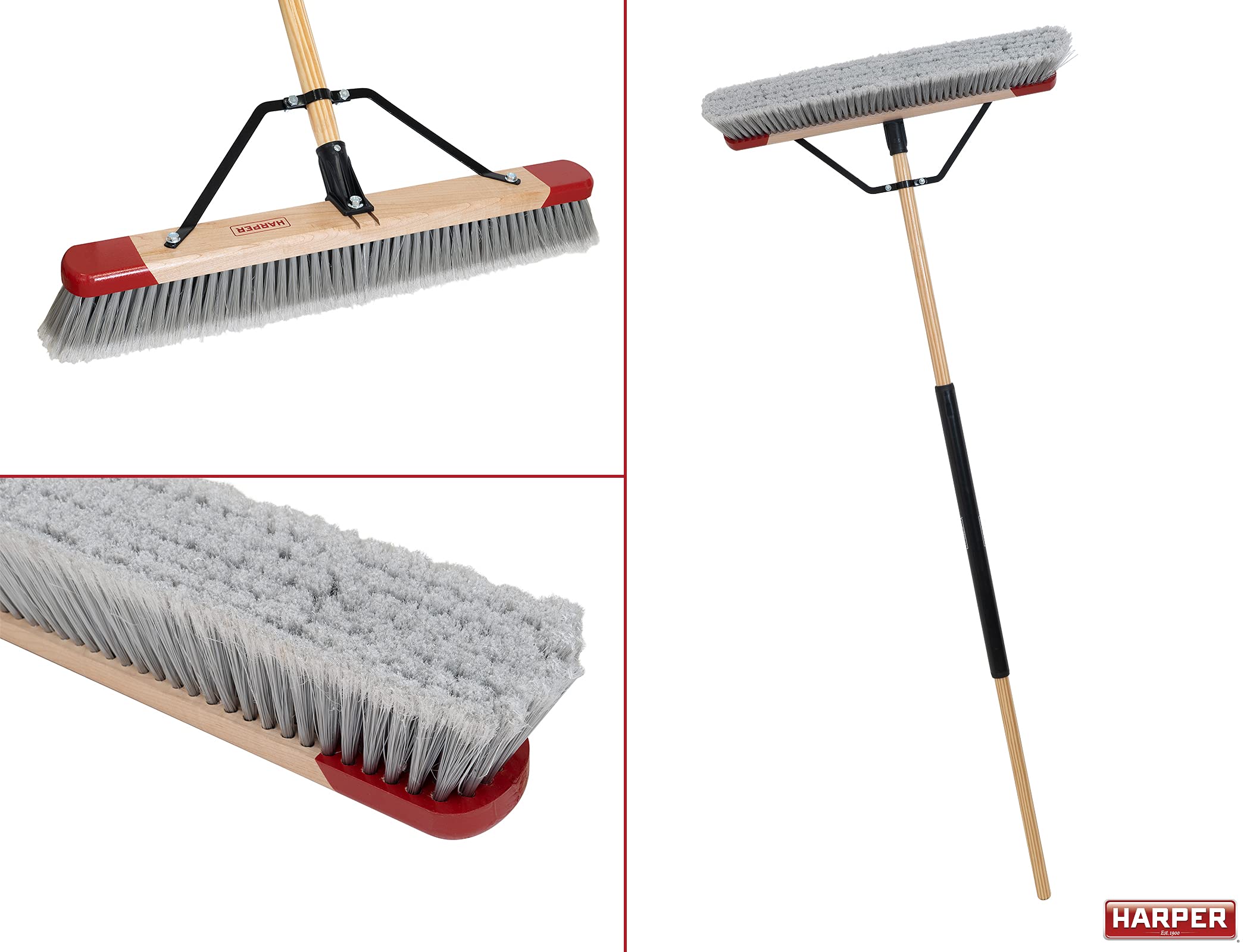 Harper 20201014 24 in. Premium Indoor Smooth-Surface Push Broom with Flagged Bristles, Gray