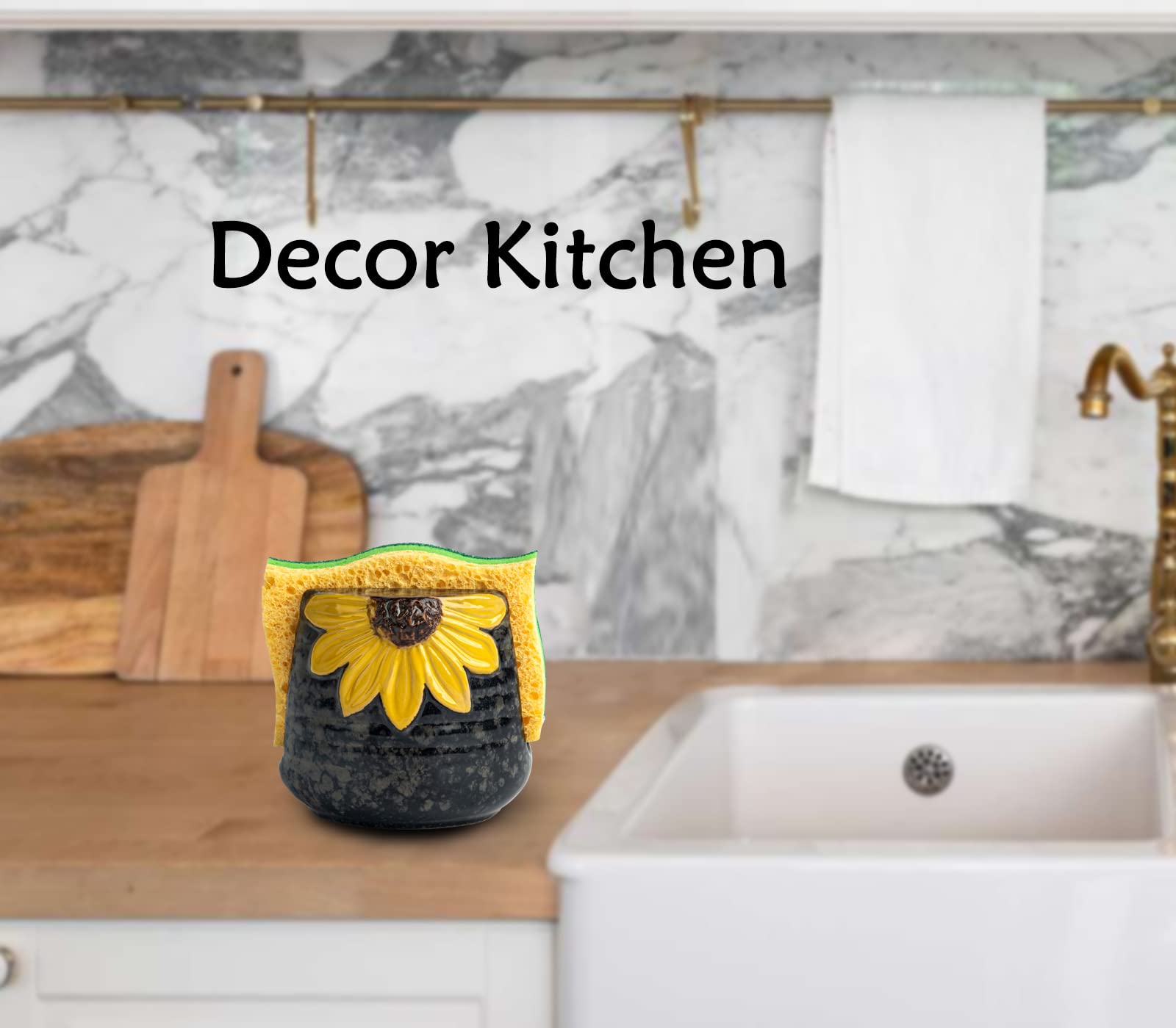 GABROC Sunflower Sponge Holder for Kitchen Sink Kitchen Dish Sponge Holder Ceramic Kitchen Sink Sponge Holder Yellow Sink Caddy Kitchen Sink Organizer Decor for Kitchen