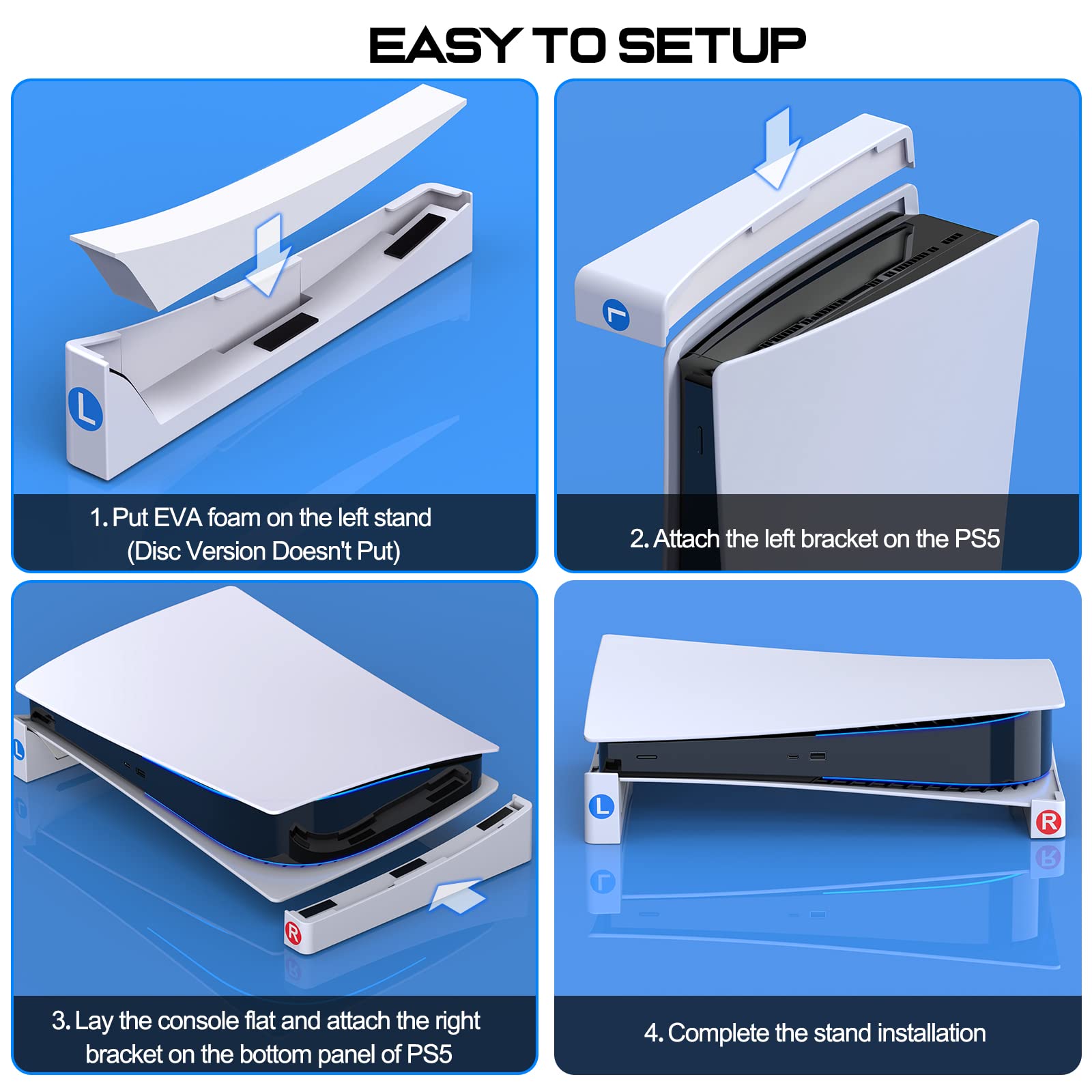 Horizontal Stand for PS5, Side Stand Compatible with PlayStation 5, Upgraded Stand Horizontal for PS5 Console Disc & Digital Editions, Holder Stand, Base Stand, Easy to Install, White