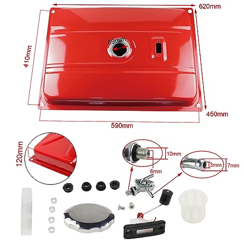 FLYPIG 5-8KW Red Universal 7 Gallon (US) Generator Gas Fuel Tank with Chrome Cap and Fuel Valve assembly Fits 26.5 Liters