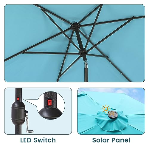 MONDAWE Outdoor Solar LED Patio Umbrella 10 x 6.5 FT Rectangular Market Umbrella with Lights, Tilt and Crank Aluminum Commercial Table Umbrella for Pool Backyard Balcony