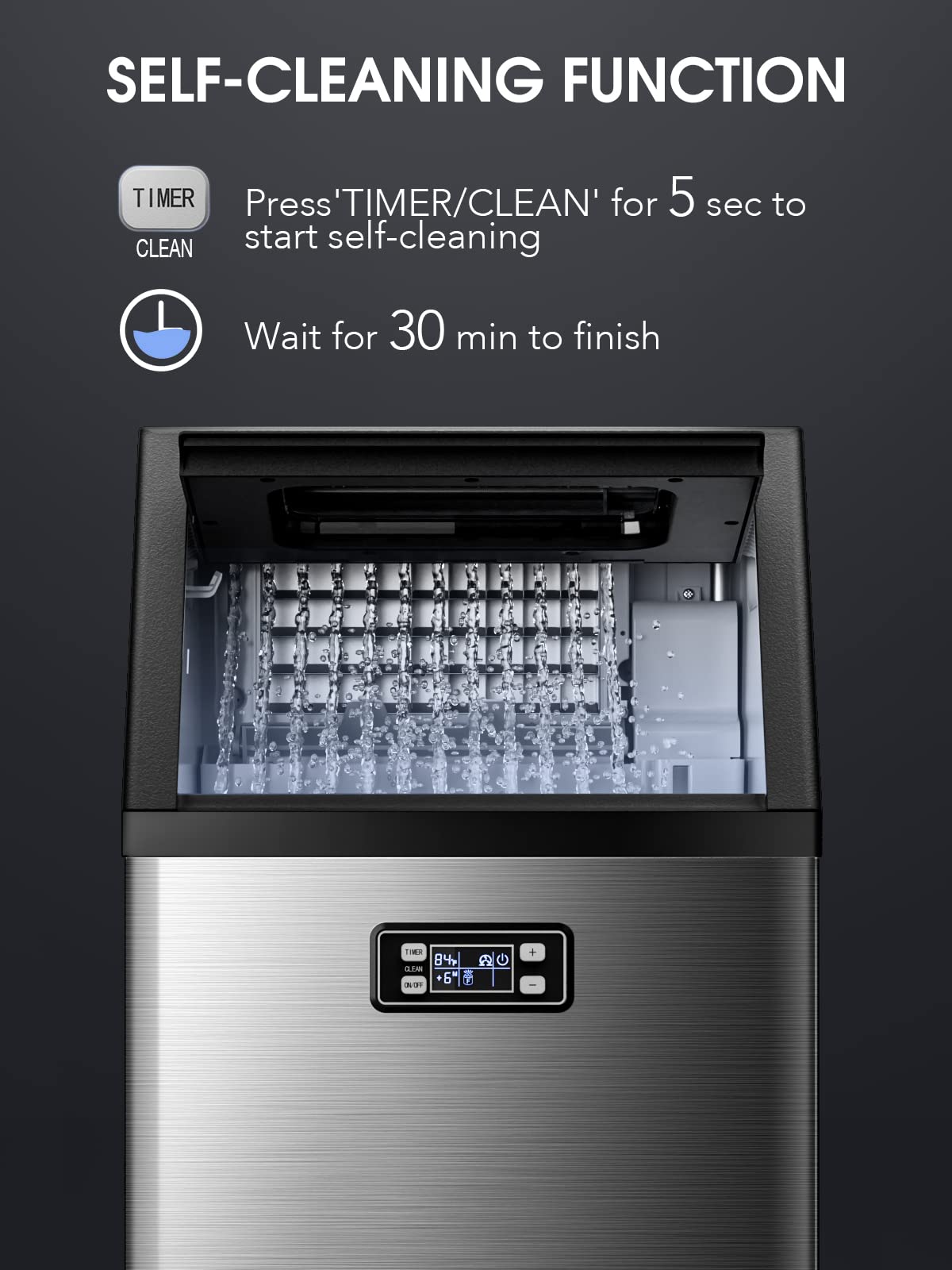 Joy Pebble V2.0 Commercial Ice Machine,100 lbs /24H, Self Cleaning Ice Maker,Under Counter Ice Machines with 24 Hour Timer,Ice Thickness Control,Stainless Steel Ice Makers for School,Home,Bar,RV