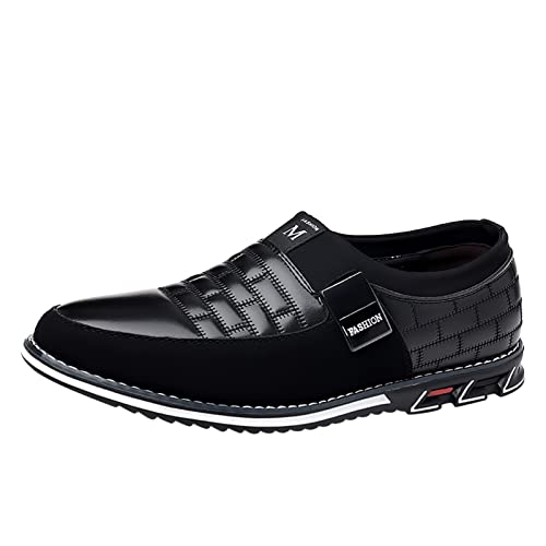 FASDNENDYS Fashion Style Men's Breathable Comfortable Business Slip On Work Leisure Solid Color Leather Shoes V11 Men Black