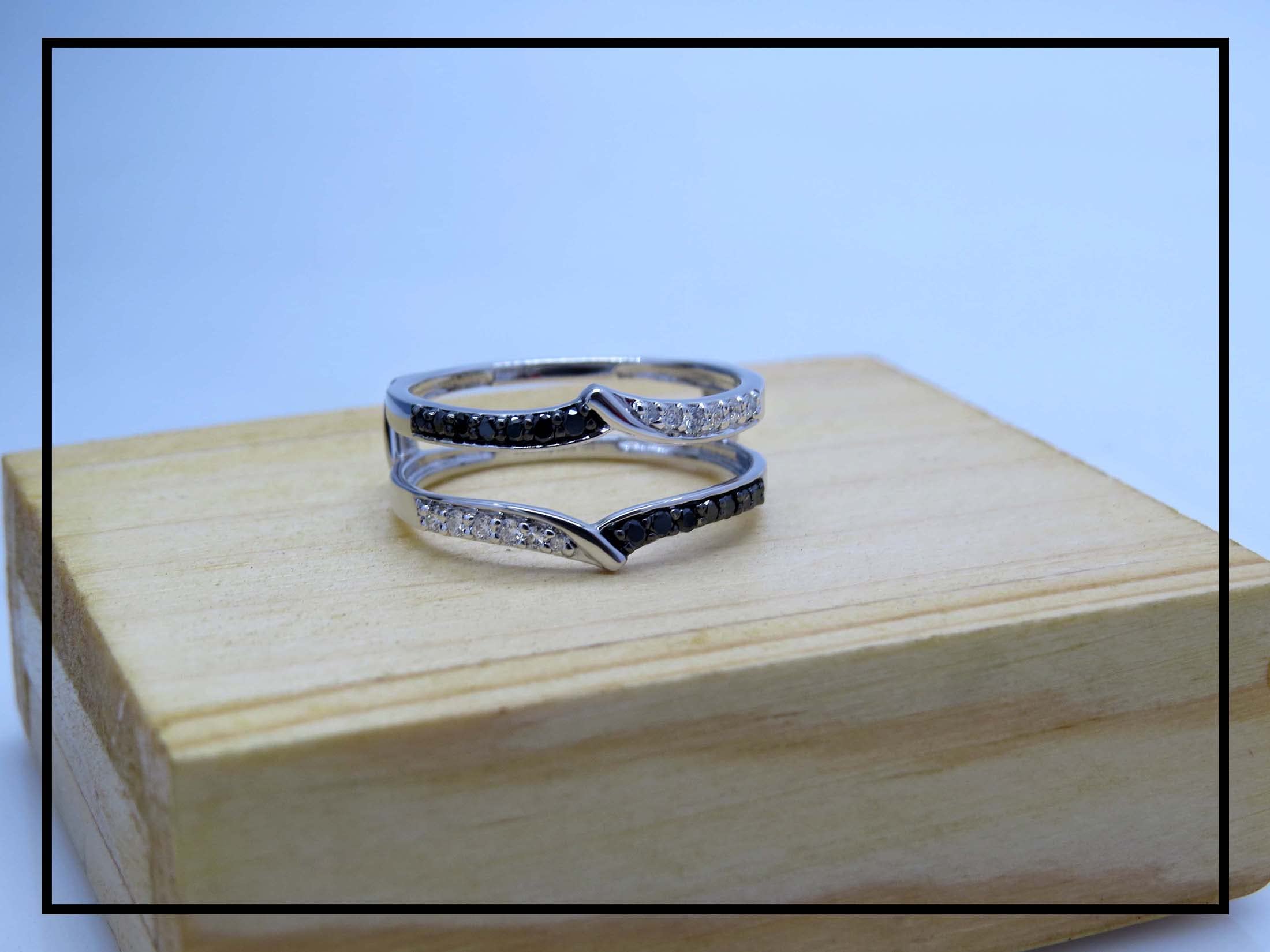 Dazzlingrock Collection 0.33 Carat (Cttw) 10K Round Black & White Diamond Wedding Guard Double Ring 1/3 CT, White Gold, Size 4