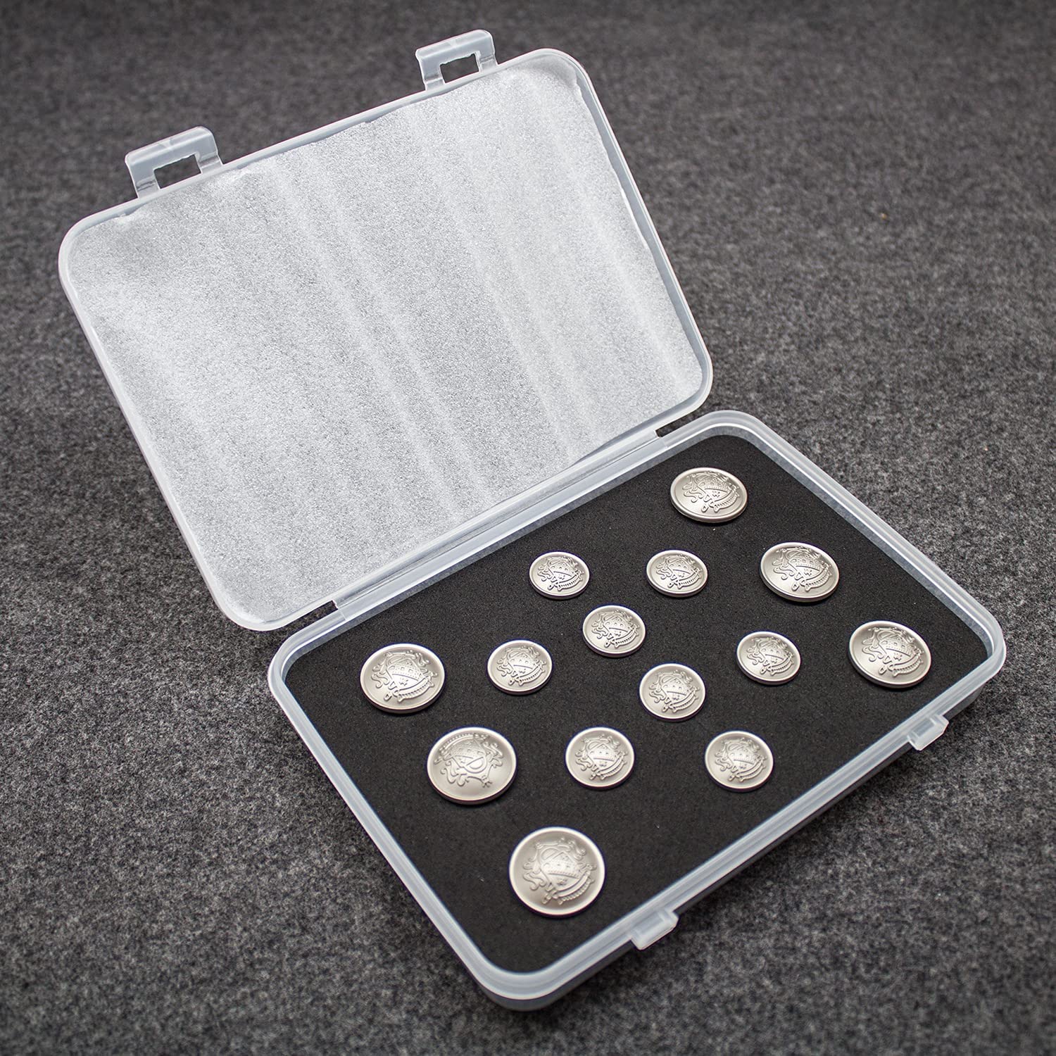 F&G 14 Pieces Vintage Metal Button Zinc Alloy High-Grade Buttons for Jeans, Coat, Blazer, Suits, Jacket etc. Exotic Customs Style 23mm and 15mm (Silver Mist)