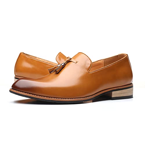 FASDNENDYS Fashion Style Men's Breathable Tassel Comfortable Business Slip On Work Leisure Leather Dance Shoes for Men Yellow