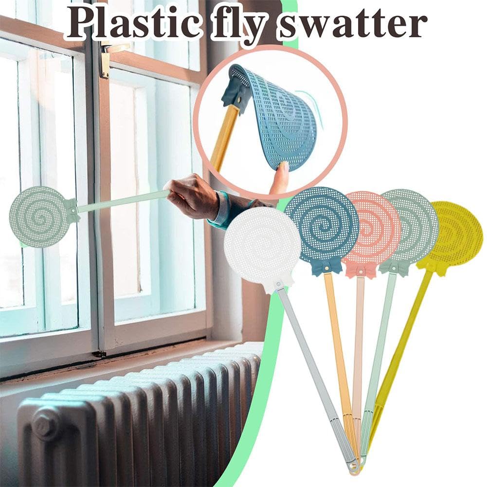 GINTBN 5Pcs Fly Swatter, 21 * 5.9in Long Handle Plastic Flyswatter, Vibrant Colorful Lollipop Shape Fly Swatters, Fly Swatter for Indoor and Outdoor