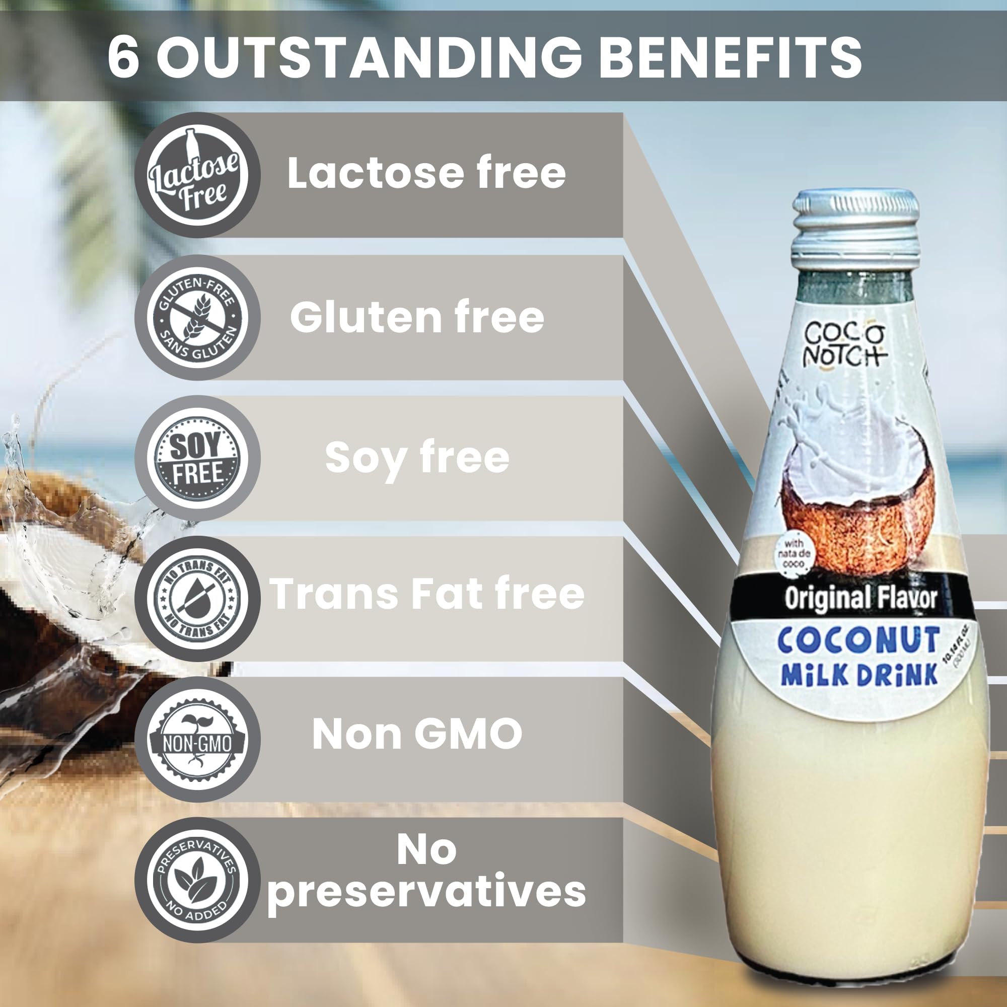 COCO NOTCH Coconut Milk Drink -Original Flavor-10.14oz Coconut Milk Drink with Pulp β No Preservatives and Non-GMO β 6-Pack (Original)