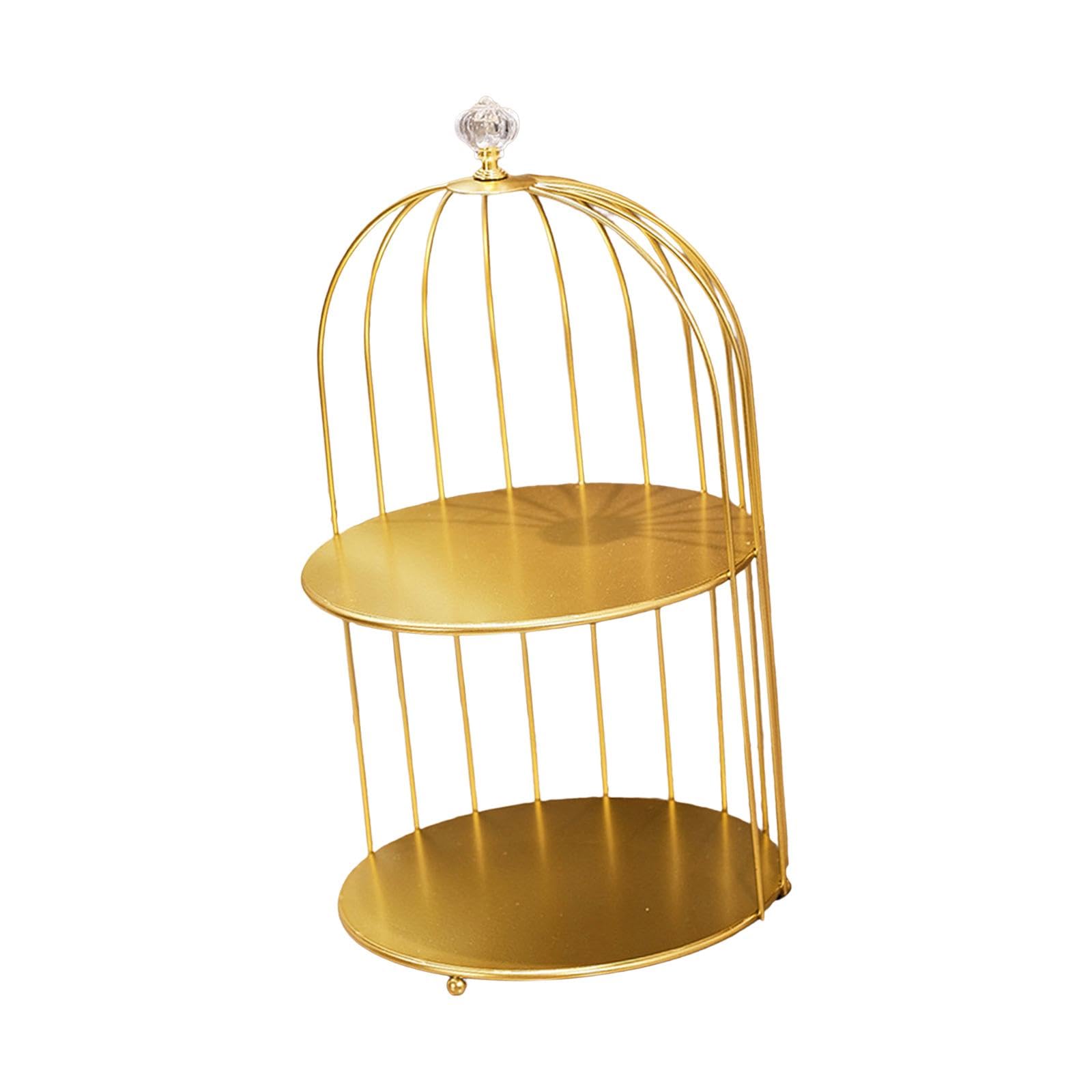 Menolana Bird Cage Dresser Organizer, Bathroom Makeup Holder, Nordic Perfume Lipstick Cosmetics Iron Storage Rack Cupcake Stand for Bathroom Countertop, gold 2 tier