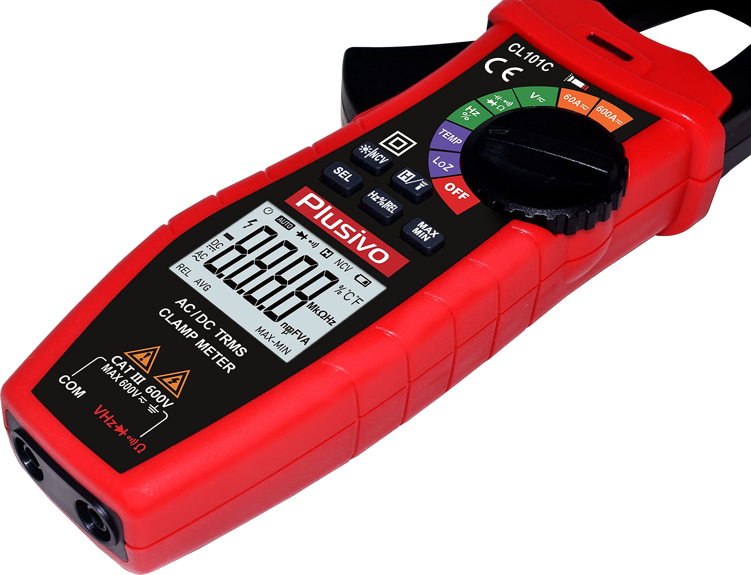 Digital Clamp Meter, Multimeter Voltage Tester Auto-ranging, Measures Current Voltage Temperature Capacitance Resistance Diodes Continuity (AC/DC Current Clamp Meter) from Plusivo