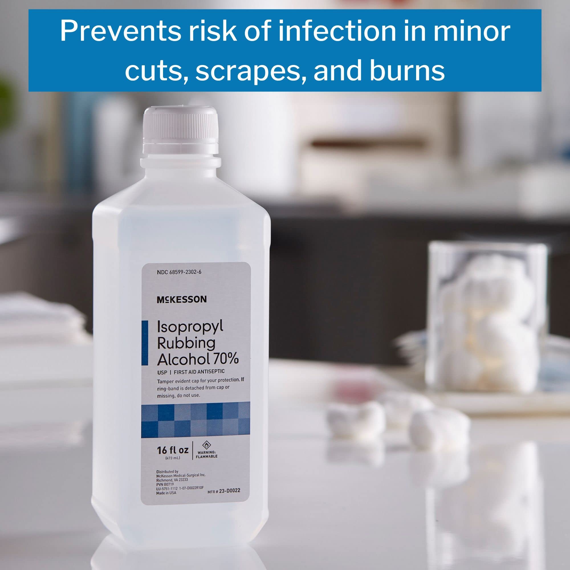 McKesson Isopropyl Rubbing Alcohol 70% [12 Count] USP First Aid Antiseptic, 16 oz