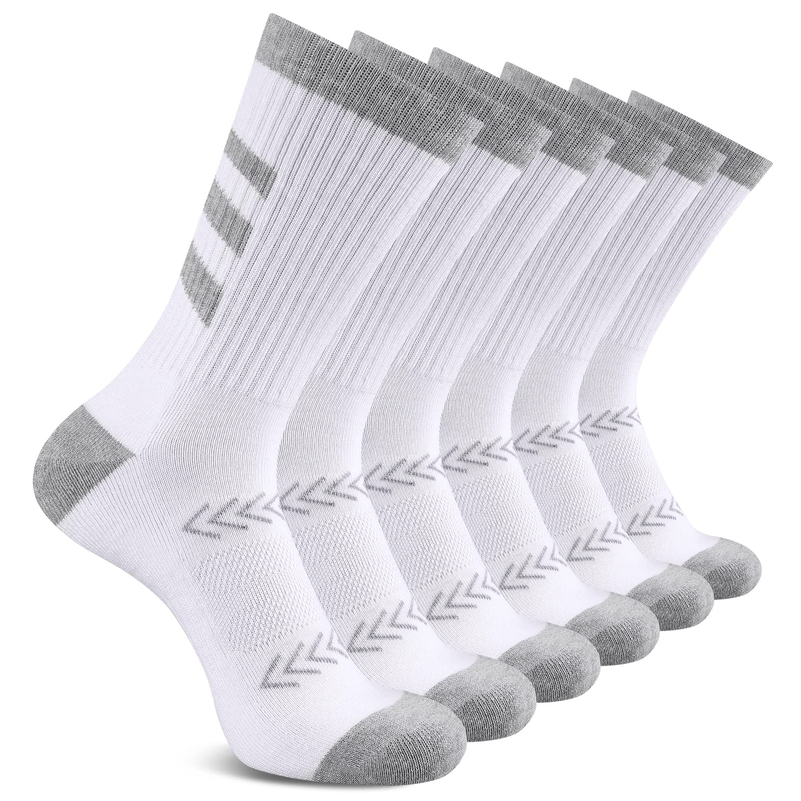 eallco Mens Crew Socks Athletic Calf Socks Work Running Long Sock With Cushioned Sole 6 Pairs