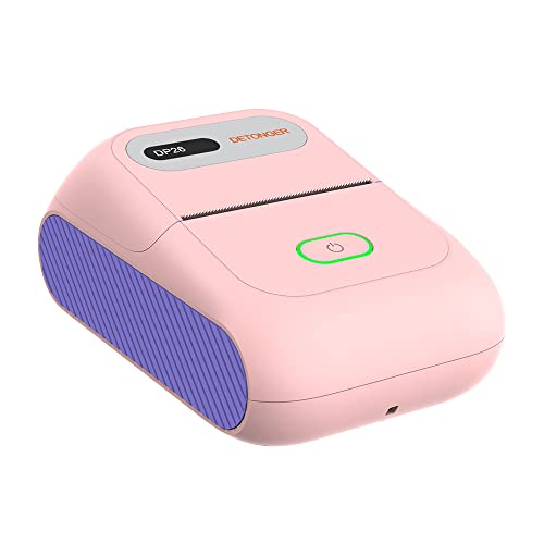 DETONGER Label Maker Machine with Tape, DP26 Bluetooth Label Printer, Small Smart Phone Handheld Sticker Mini Labeler, Easy to Use Inkless Office Home Organization USB Rechargeable (Pink)