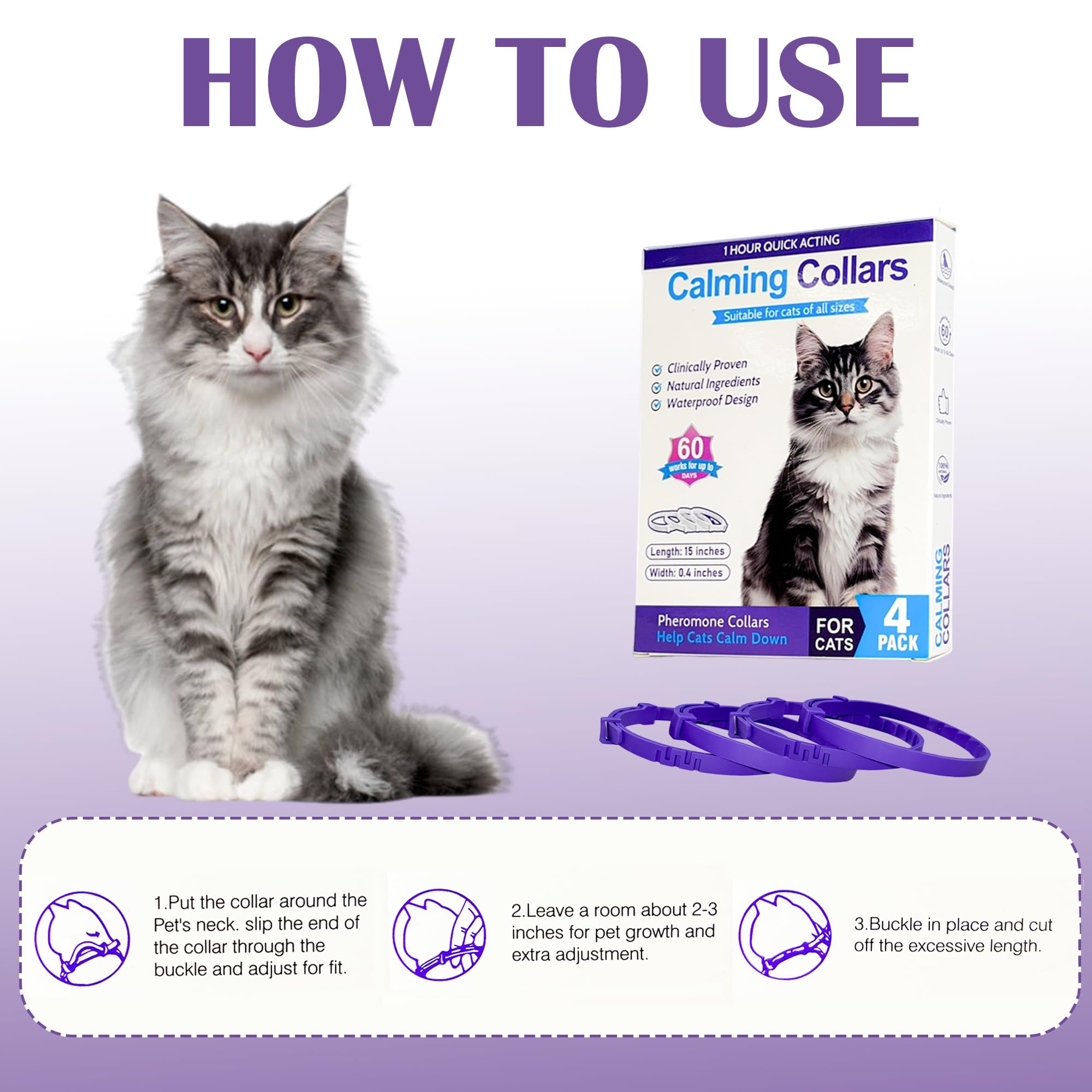 Minasuki 4 Pack Calming Collar for Cats - Long-Lasting Anxiety and Stress Relief, Relaxing Cat Collar,Adjustable Pheromones Collar for Cats,Natural Soothing 60 Days of Continuous Calming Move