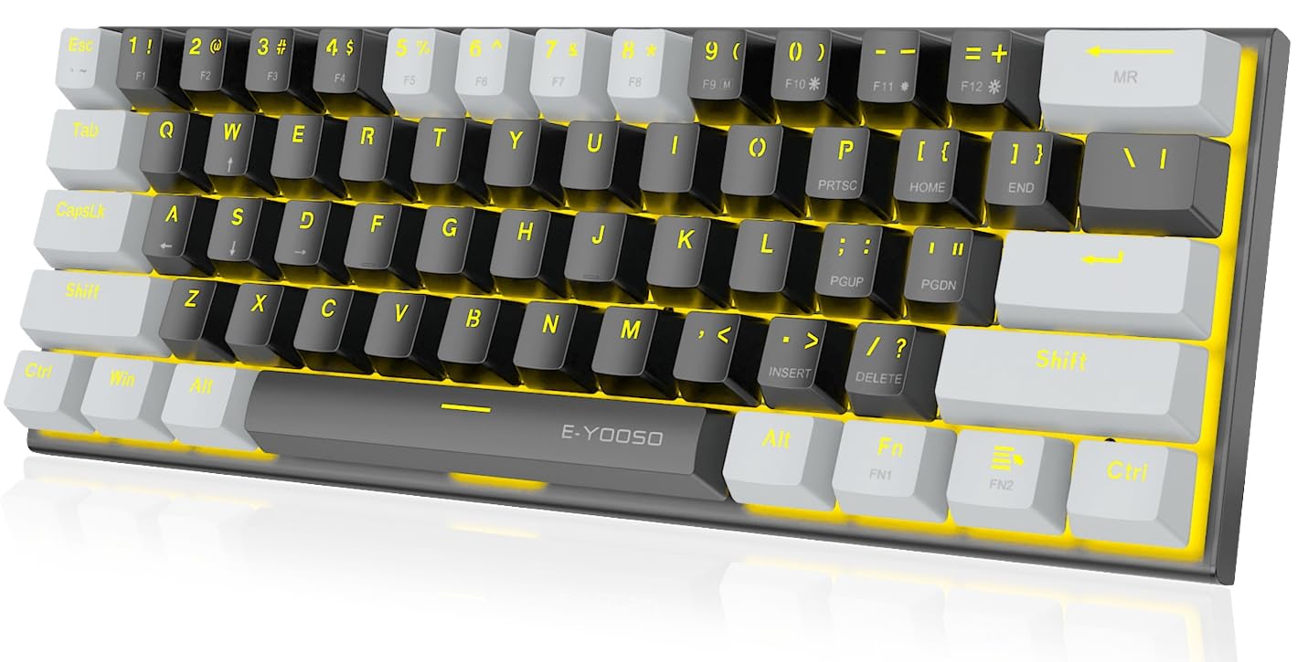 E-YOOSO 60% Mechanical Keyboard, Red Switches Mechanical Gaming Keyboard Wired with LED Backlit, Ultra-Compact 60 Percent Computer Keyboard for Windows, Mac OS (Grey Black)