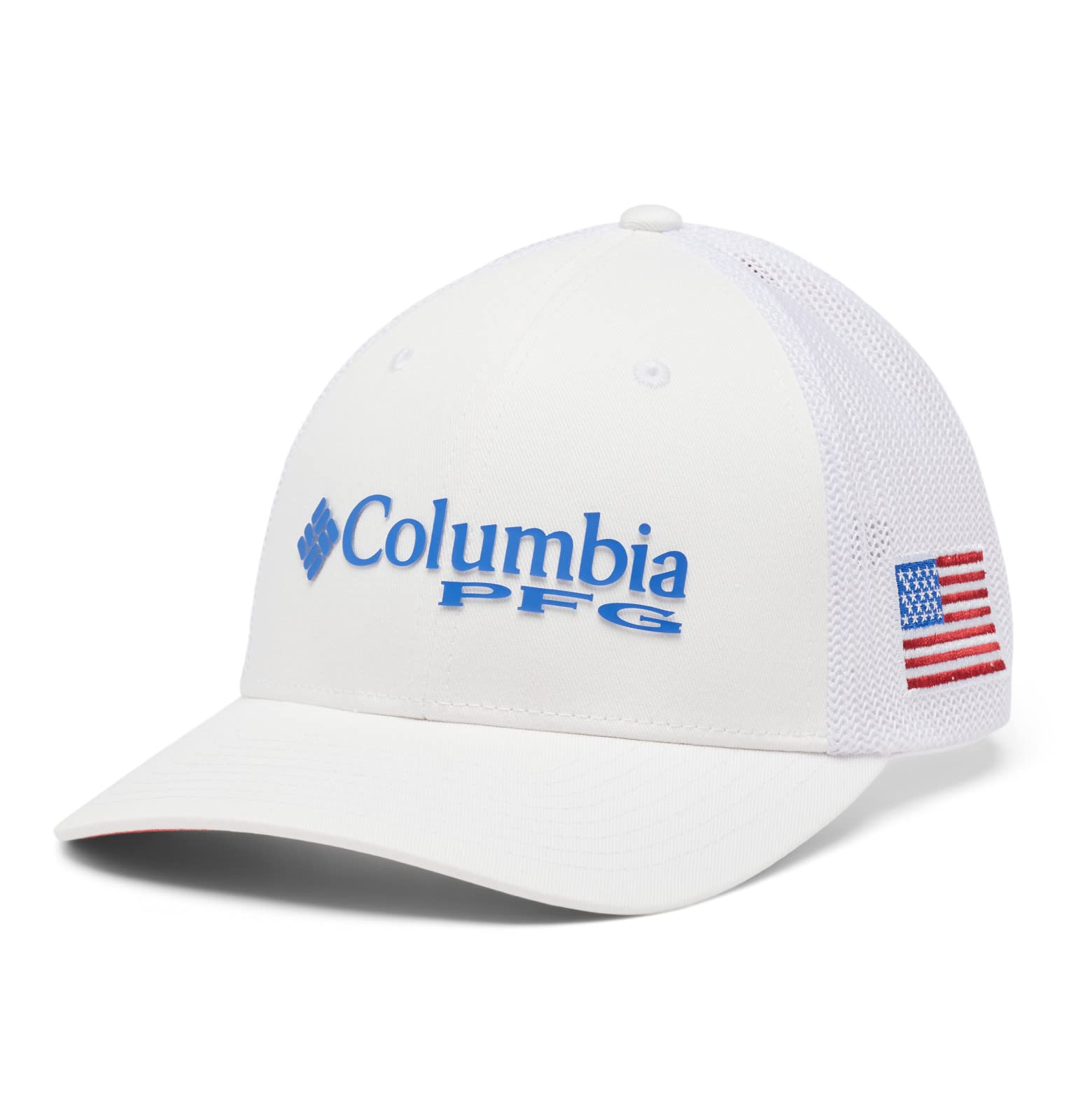 Columbia Unisex Pfg Mesh Ball Cap, White, Vivid Blue, Usa Flag, Large/X-Large