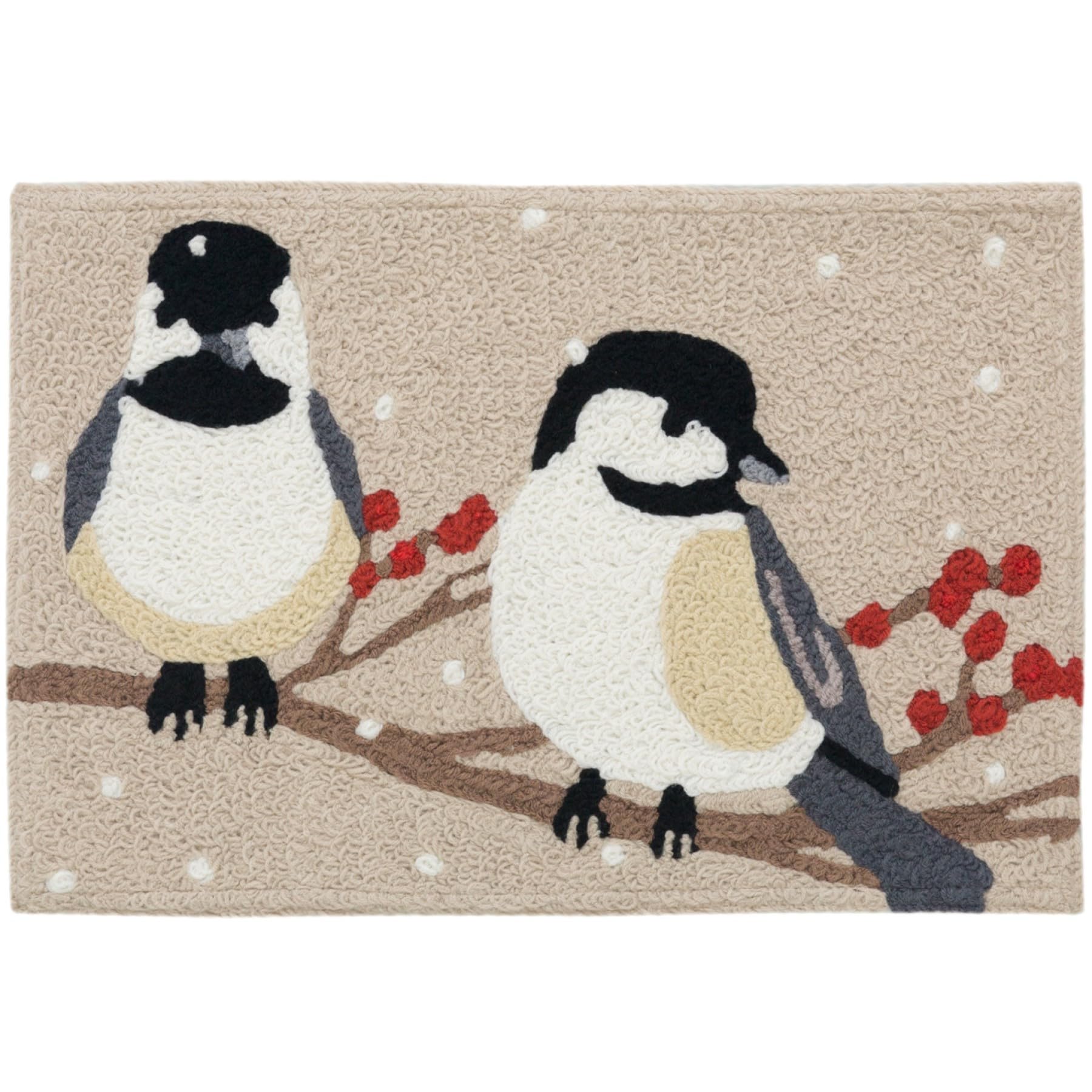 Jellybean Winterberries & Chickadees Accent Washable Rug 20" x 30", Tan, Designed by Sarah Frederking
