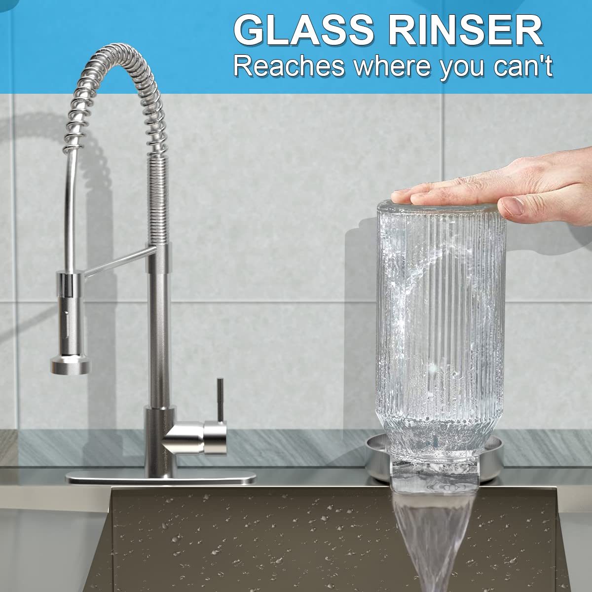 Feenice Glass Rinser for Kitchen Sink, Faucet Glass Rinsing Device, Bottle Washer, Cup Cleaner, Cup Rinser, Kitchen Sink Accessories, Kitchen Sink Automatic Flushing Device (Silver)